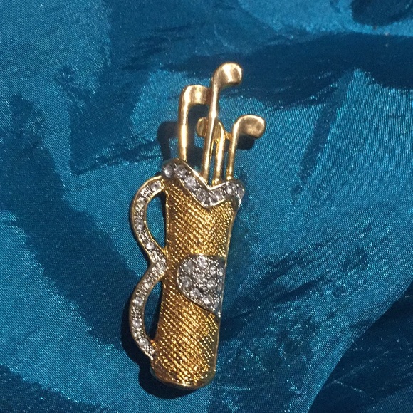 Jewelry | Vintage Golf Bag Clubs Gold Tone Crystal Brooch | Poshmark